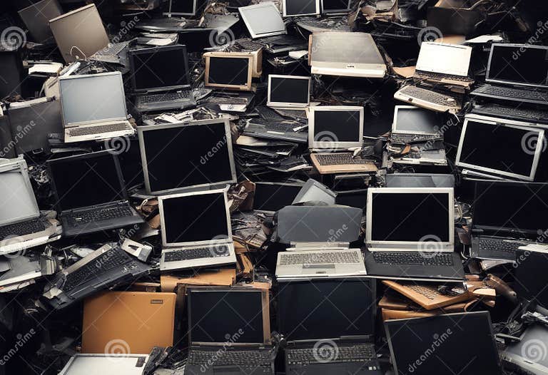 Recycling Pile Used Computers Old Laptop Heap Stack Reusing Electronic ...