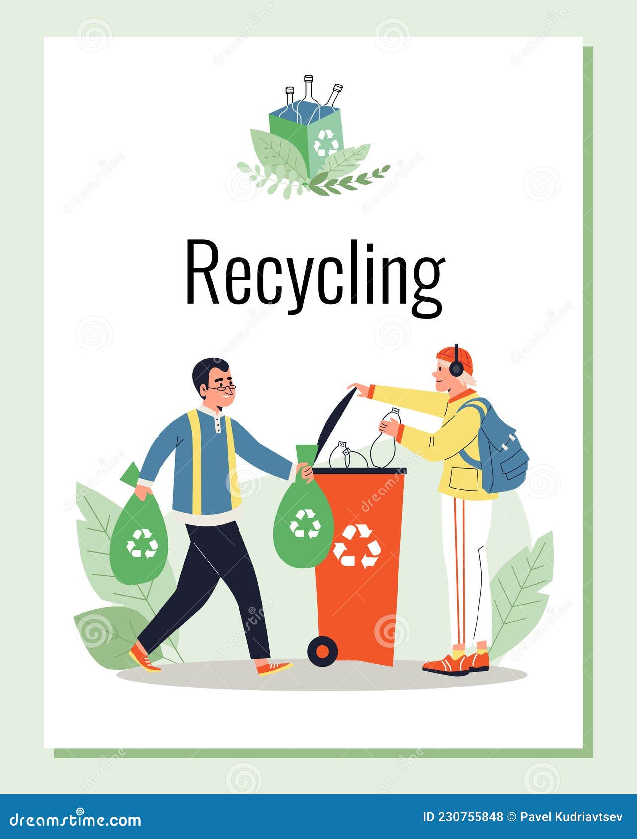 Recycling Poster with People Sort Waste for Recycle, Flat Vector ...