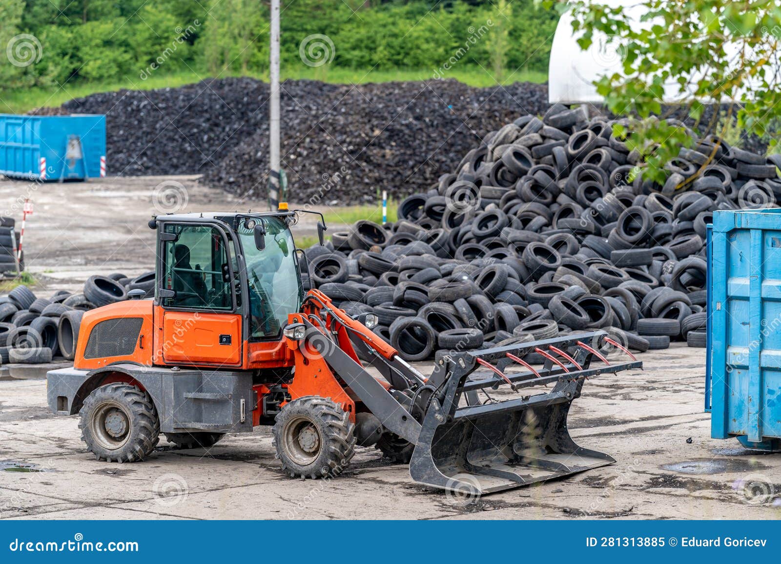 Recycling and Processing of Old Tires, Loader in Stock of Used Tires ...