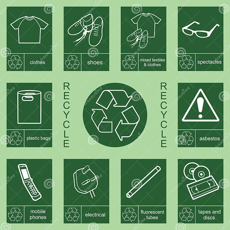 Recycling Sign Collection 2 Stock Vector - Illustration of bags, discs ...