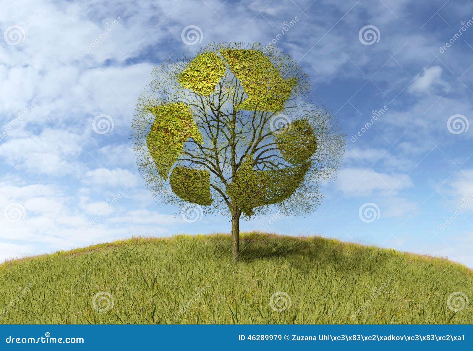 Recycling sign on a tree stock illustration. Illustration of ...