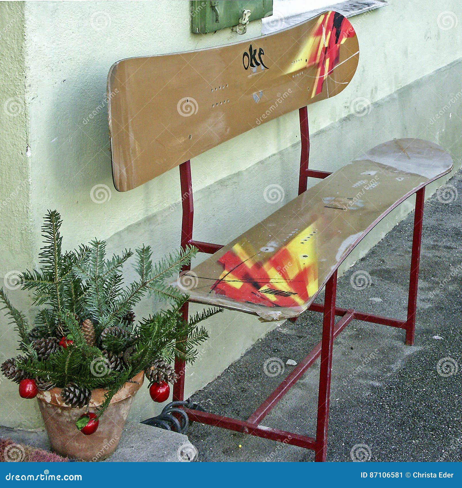 Recycling of a snowboard stock image. Image of original - 87106581