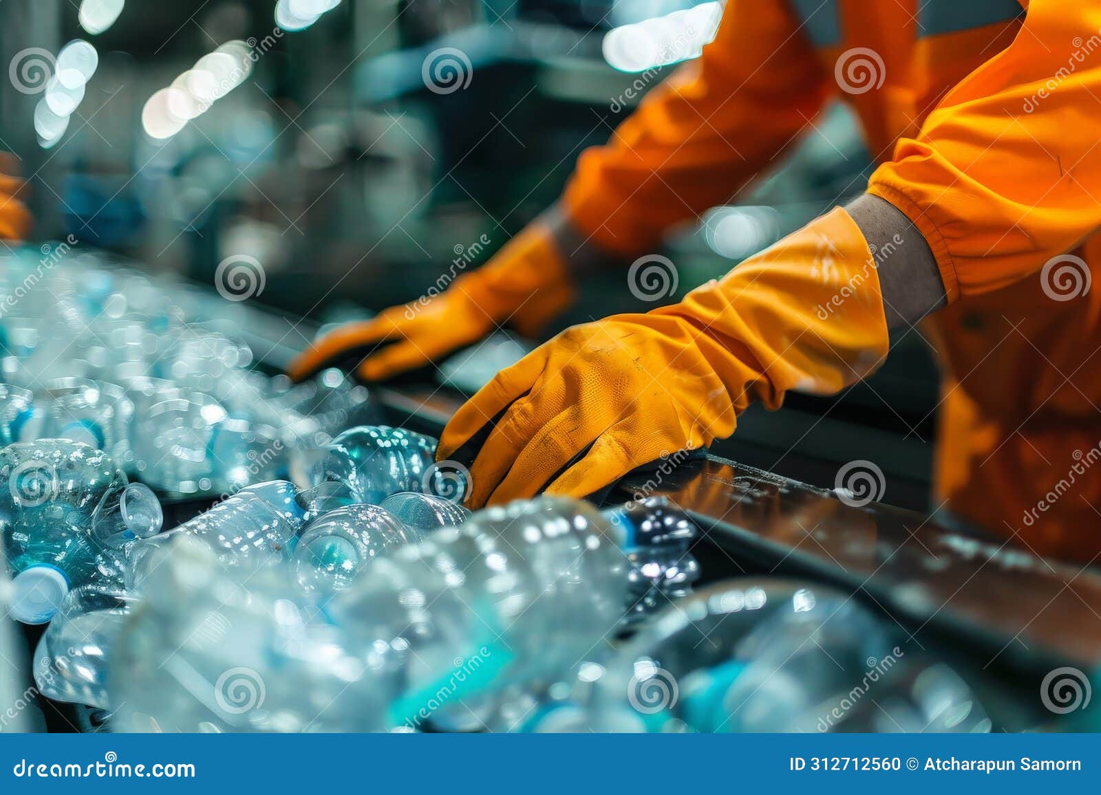 Recycling and Sorting Garbage from Plastic Bottles, a Hands in Gloves ...