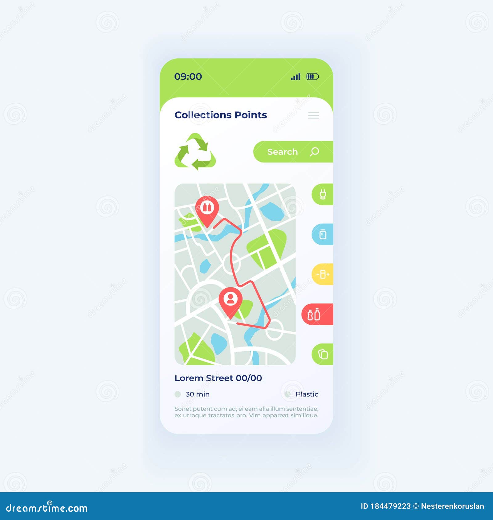 Recycling Stations Map Smartphone Interface Vector Template Stock ...