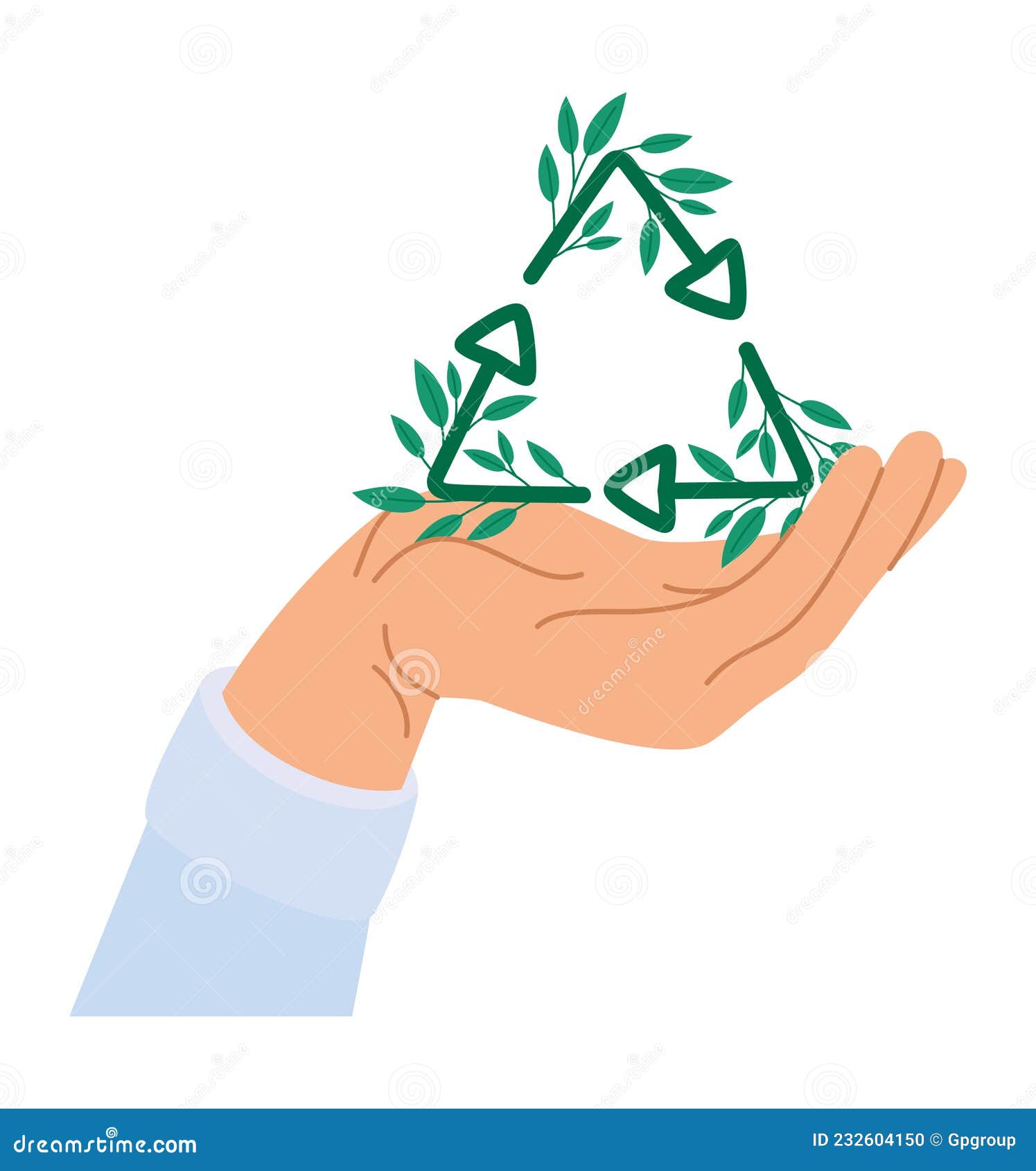 Recycling symbol on hand stock vector. Illustration of lefthand - 232604150