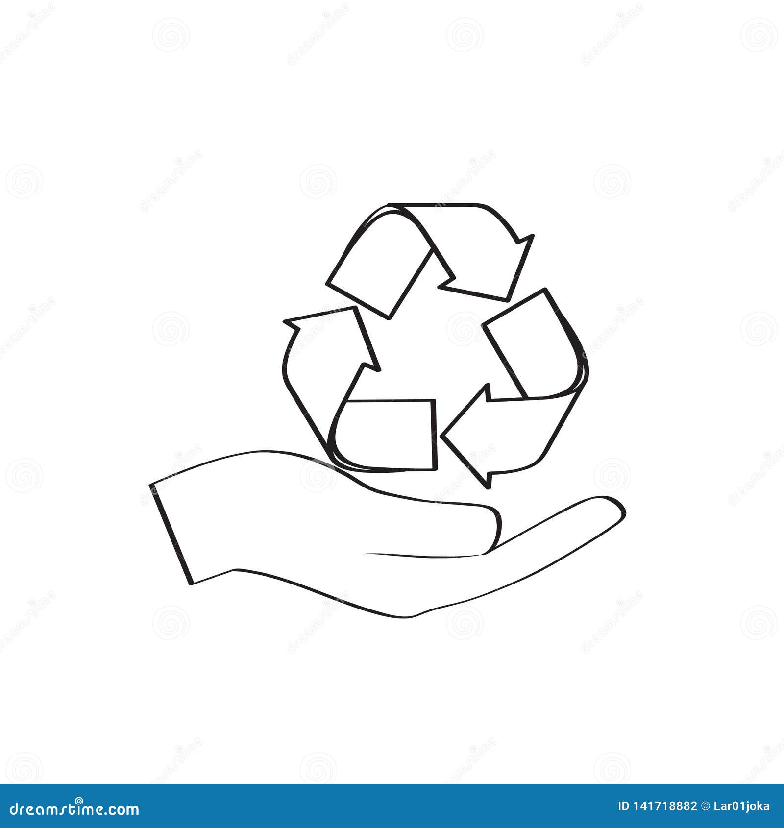Recycling Symbol Outline on a Hand Stock Vector - Illustration of reuse ...