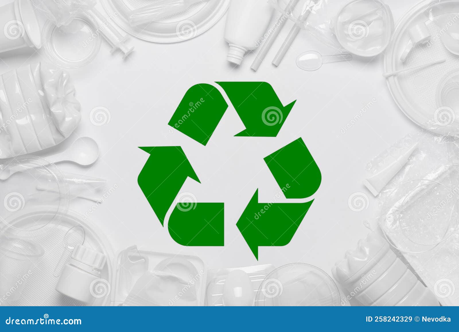 Recycling Symbol with Plastic Waste, Single-use Plastic Objects, White ...