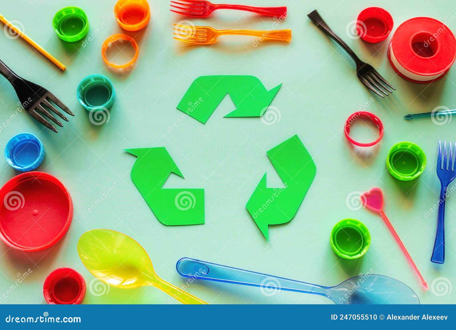 Recycling Symbol and Used Plastic Utensils Environmental Pollution ...