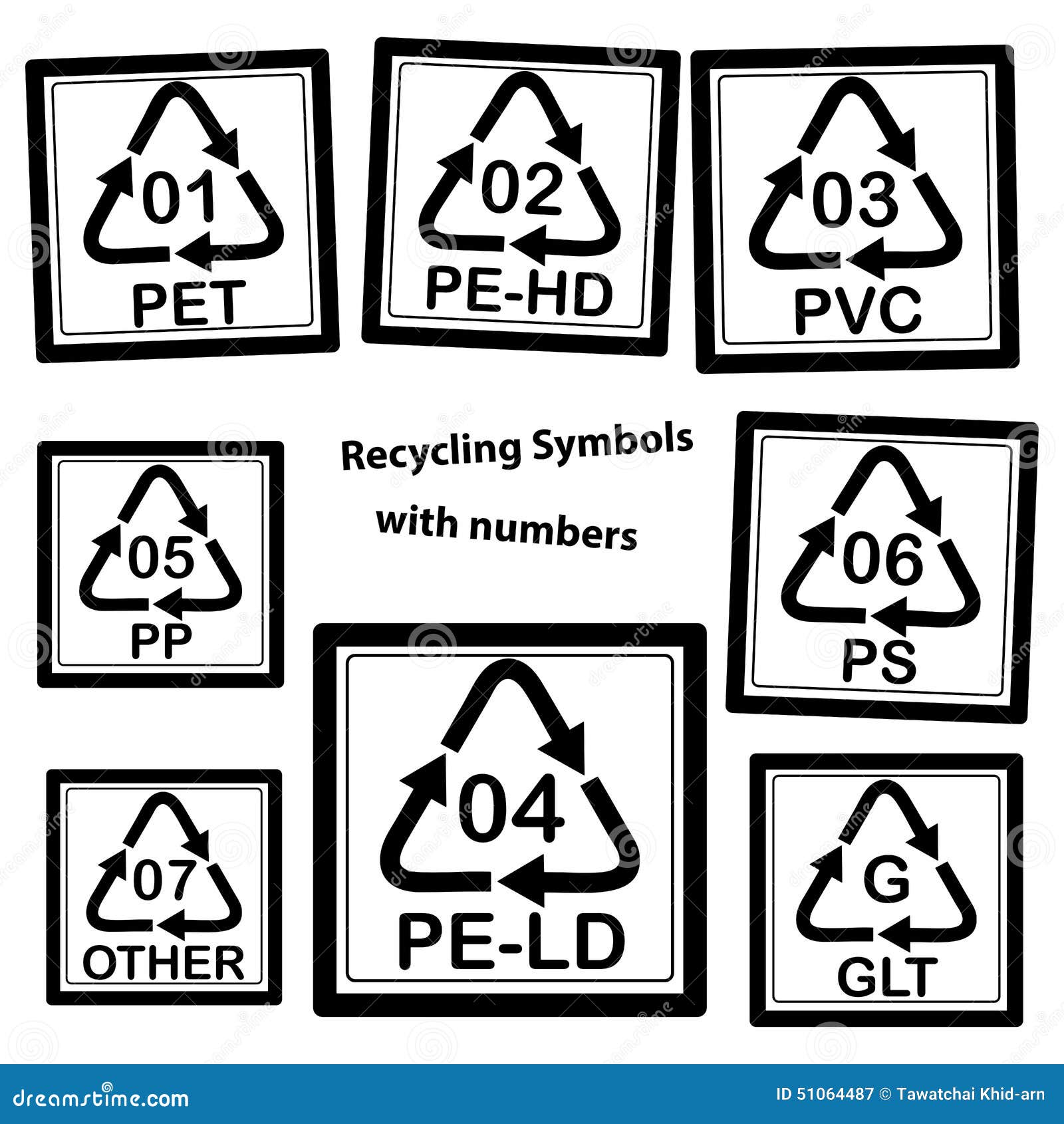 Recycling Symbols with Numbers for Plastic Stock Vector - Illustration ...
