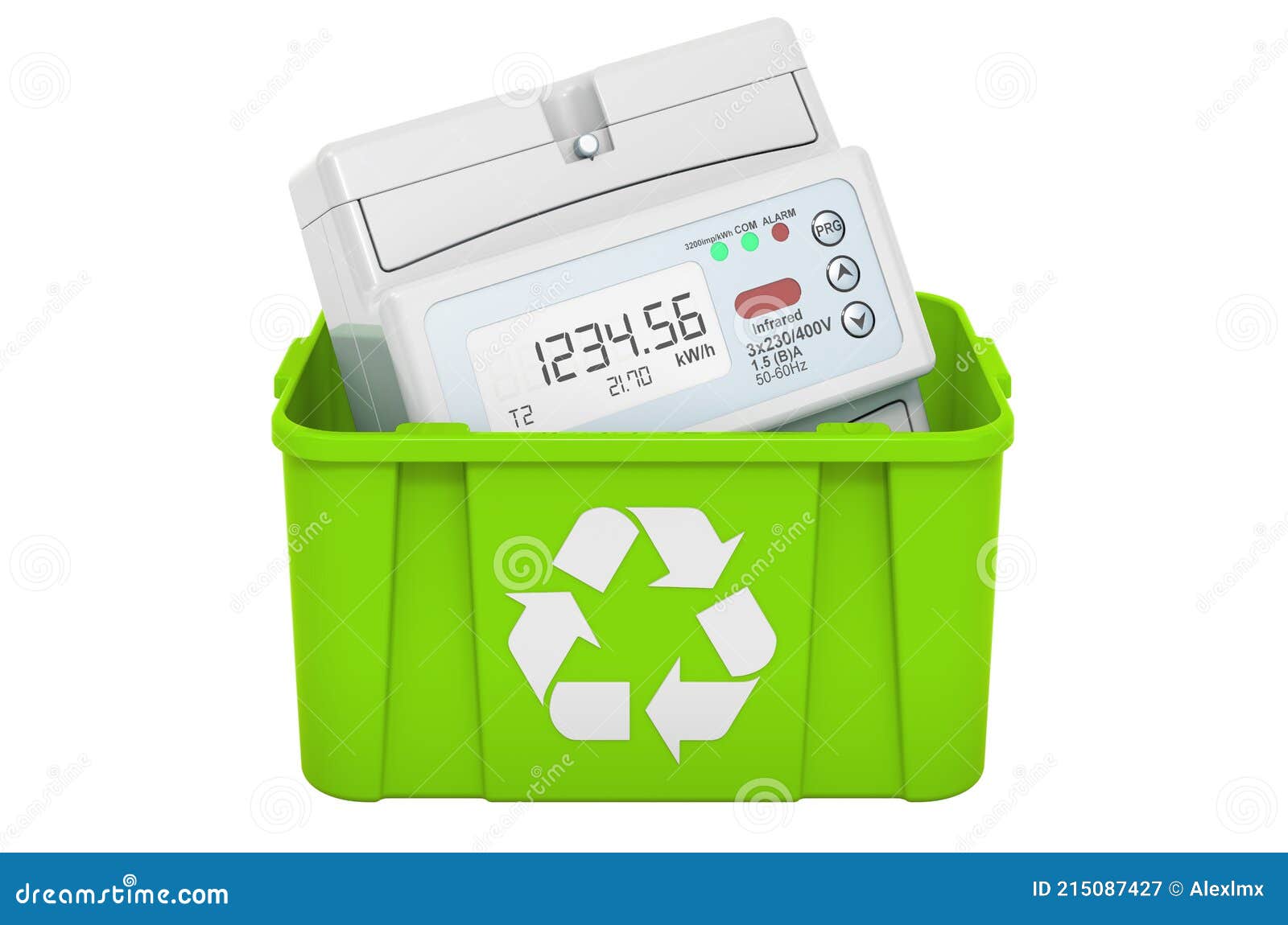 Recycling Trashcan with Digital Electric Meter. 3D Rendering Stock ...