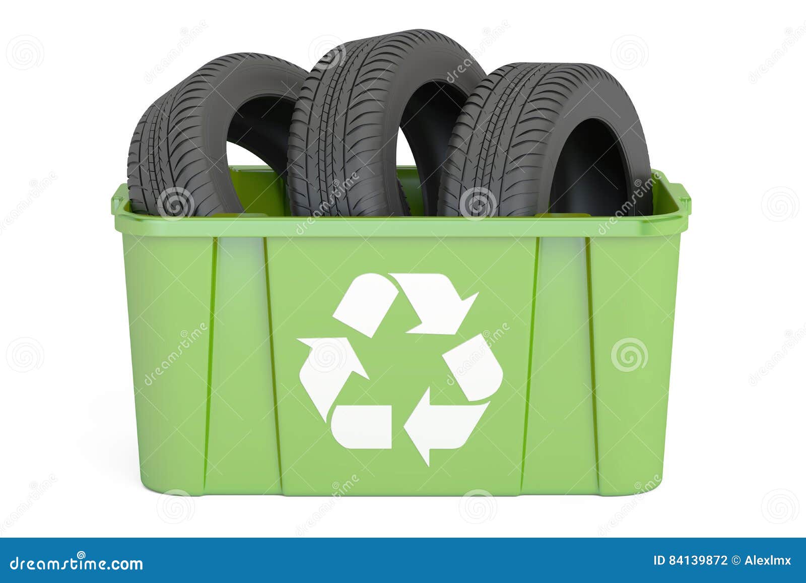 Recycling Trashcan with Tires of Car, 3D Rendering Stock Illustration ...