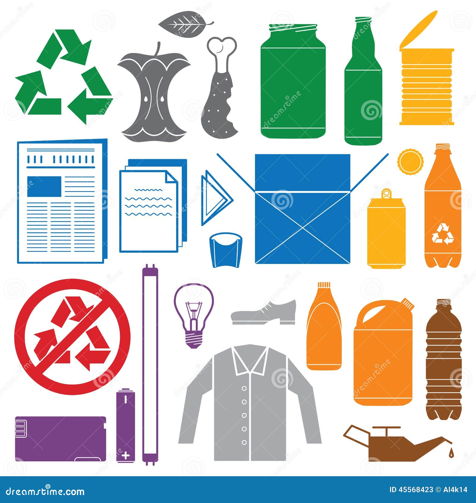 Recycling and Various Waste Color Icons Stock Vector - Illustration of ...