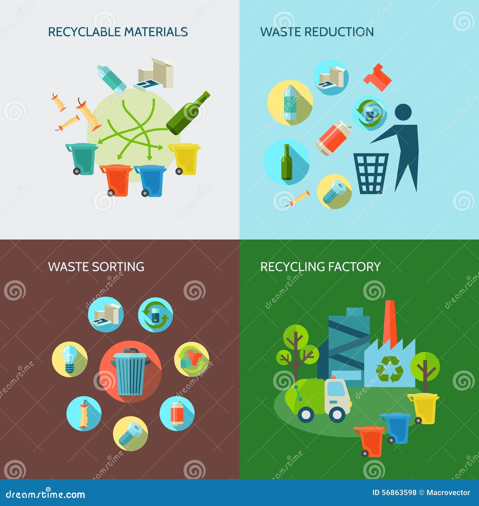 Recycling and Waste Reduction Icons Set Stock Vector - Illustration of ...