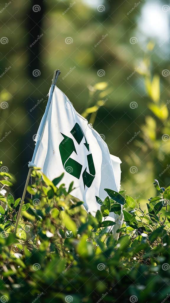 Recycling White Flag - Symbolizes Commitment To Environmental Sustainability and Recycling Stock ...