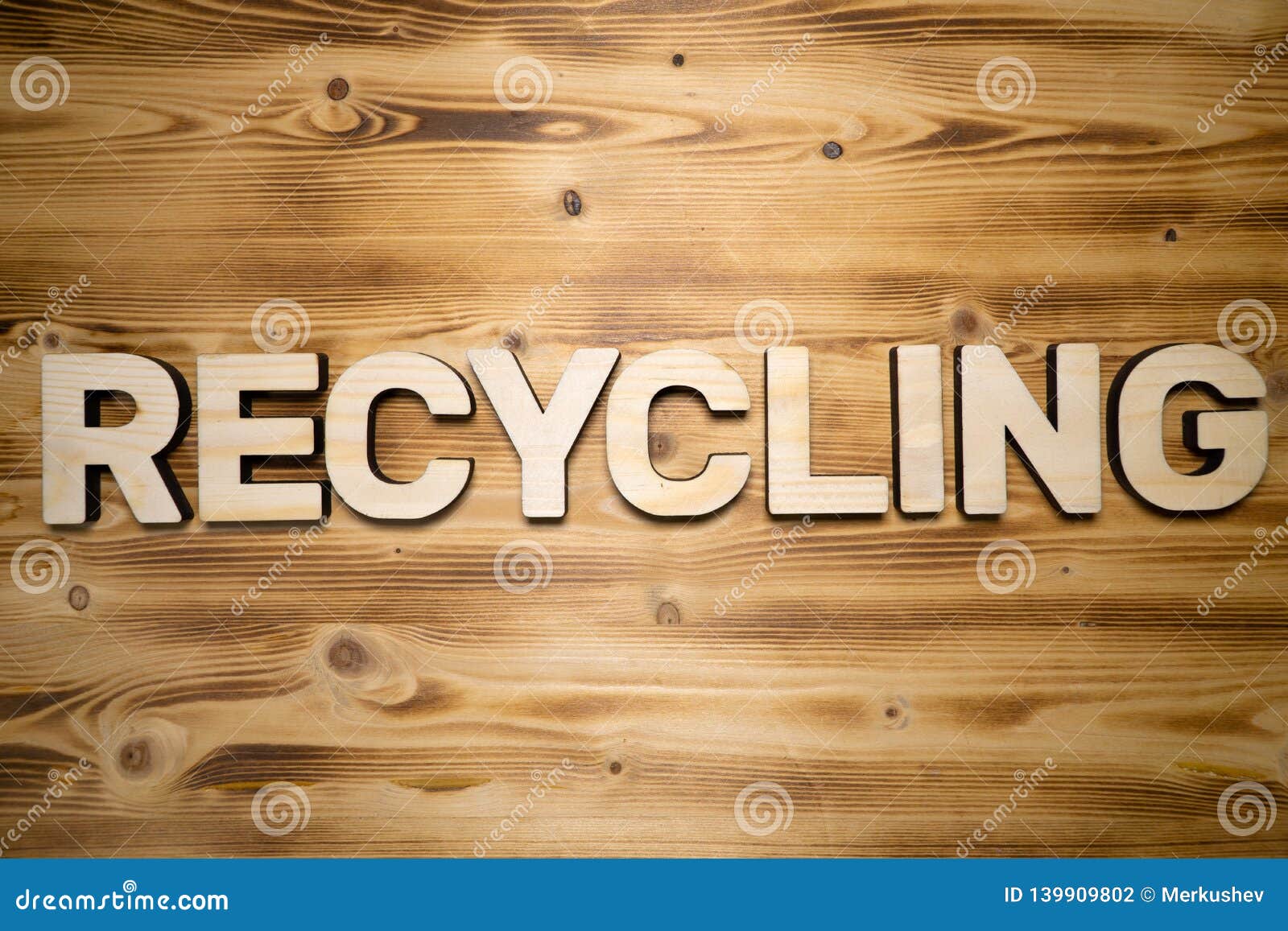 RECYCLING Word Made with Building Blocks on Wooden Board Stock Photo ...