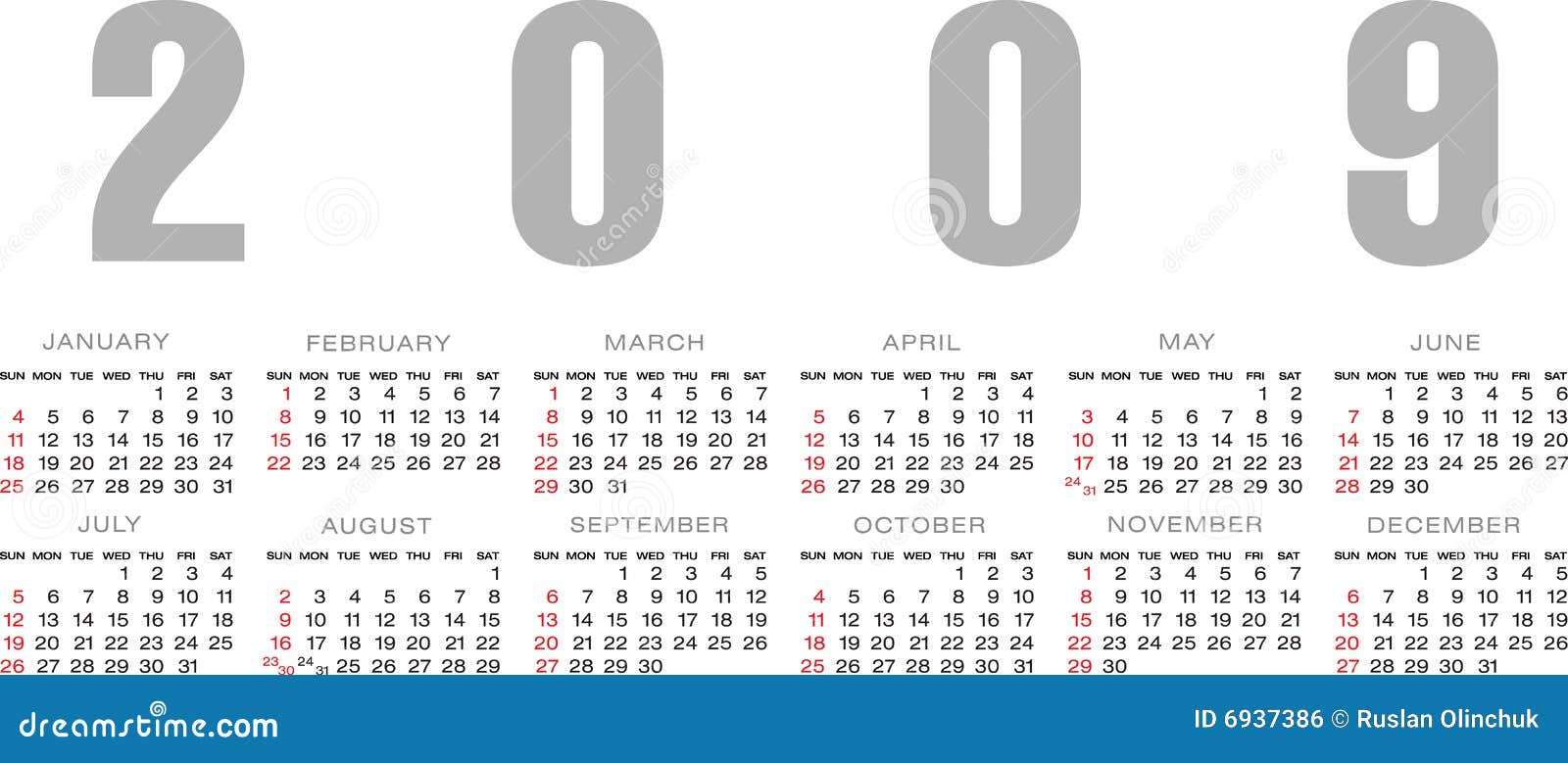 Red 2009 del calendario ilustración del vector. Ilustración de negocios ...