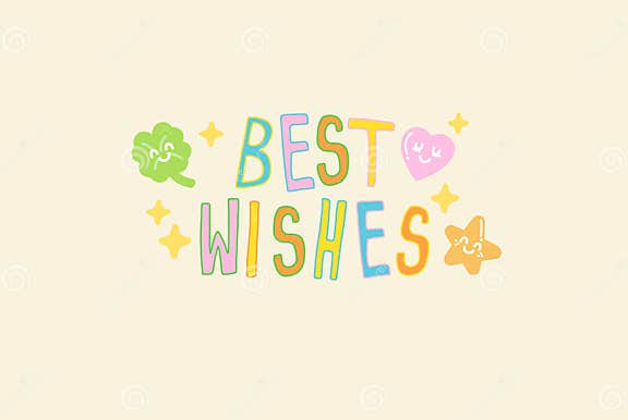 Vector Illustration of BEST WISHES Letters, Clover Leaf, Heart, Star ...