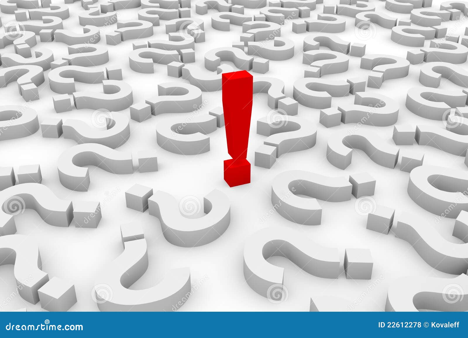 Red 3d Exclamation Point among Question Marks. Stock Illustration ...