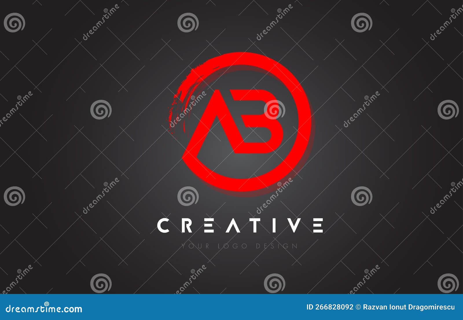 Red AB Circular Letter Logo with Circle Brush Design and Black ...