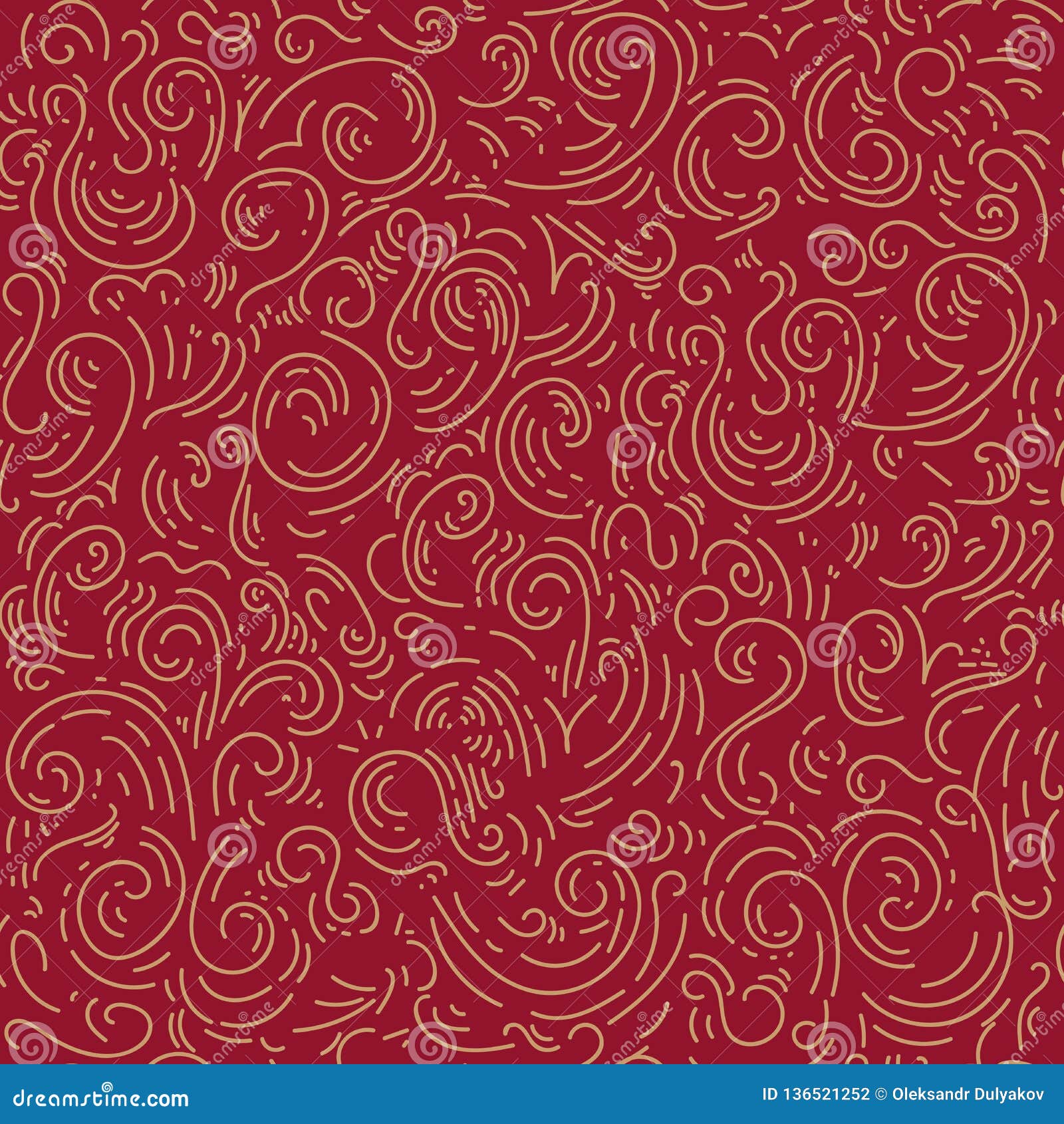 Red Abstract Doodle Hand Drawn Pattern, Chaotic Wavy Lines, Curl ...