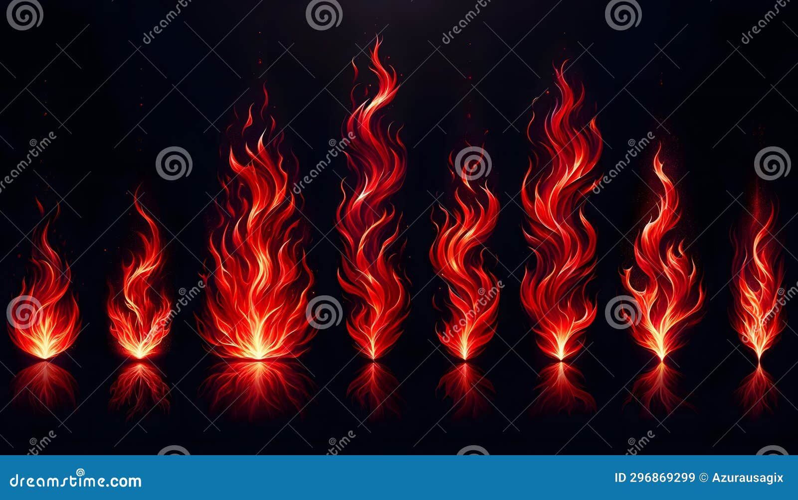 Red Abstract Fire Flame Illustration Collection on Black Background ...