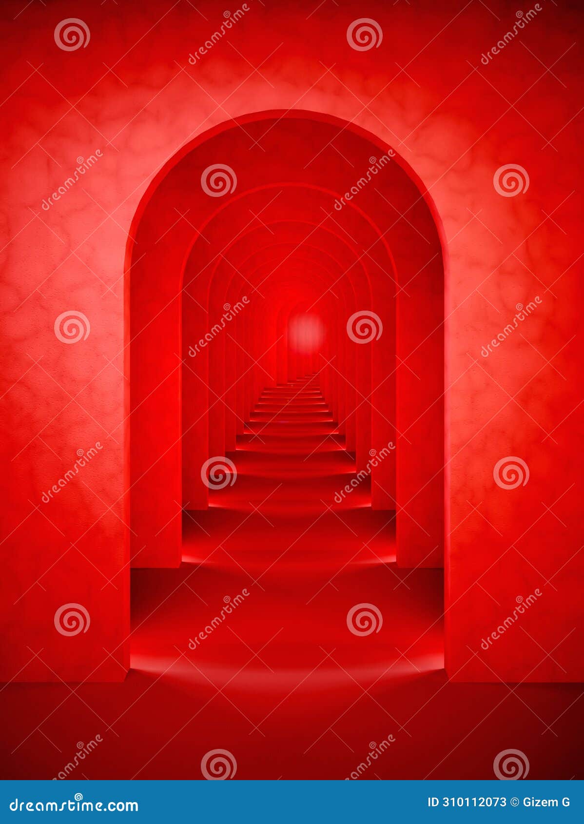 Red Abstract Surreal 3d Render. Surrealistic Arch Corridor Red ...