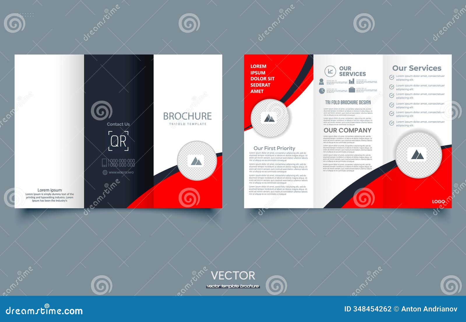 Red Abstract Trifold Brochure Template Design for Print Vector. Stock ...