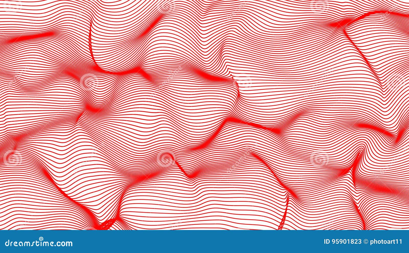 Red Abstract Waves on White Background - Shape Made of Lines Stock ...