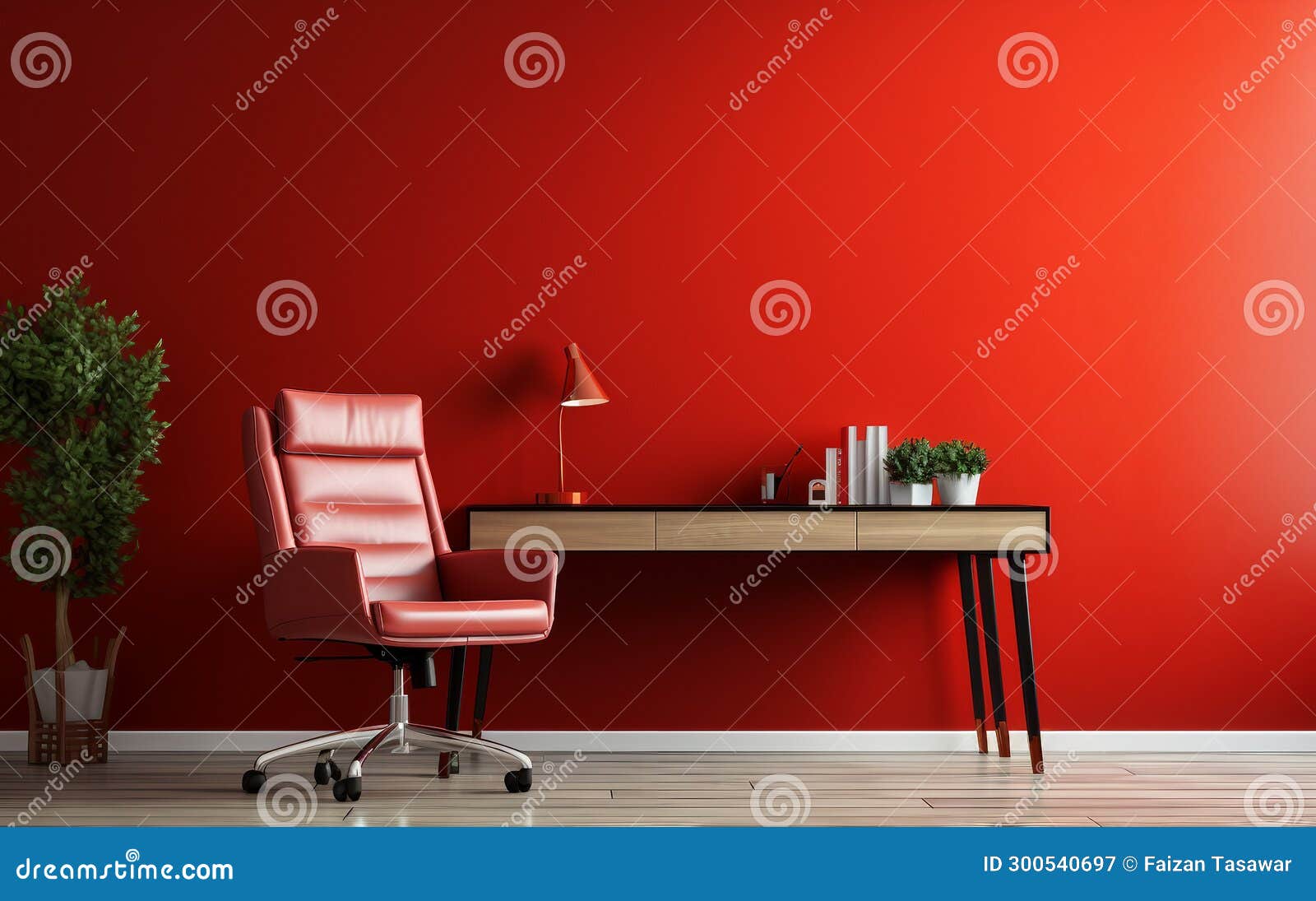 Red Accent Wall Enhances the Home Office Chair Design -Generative Ai ...