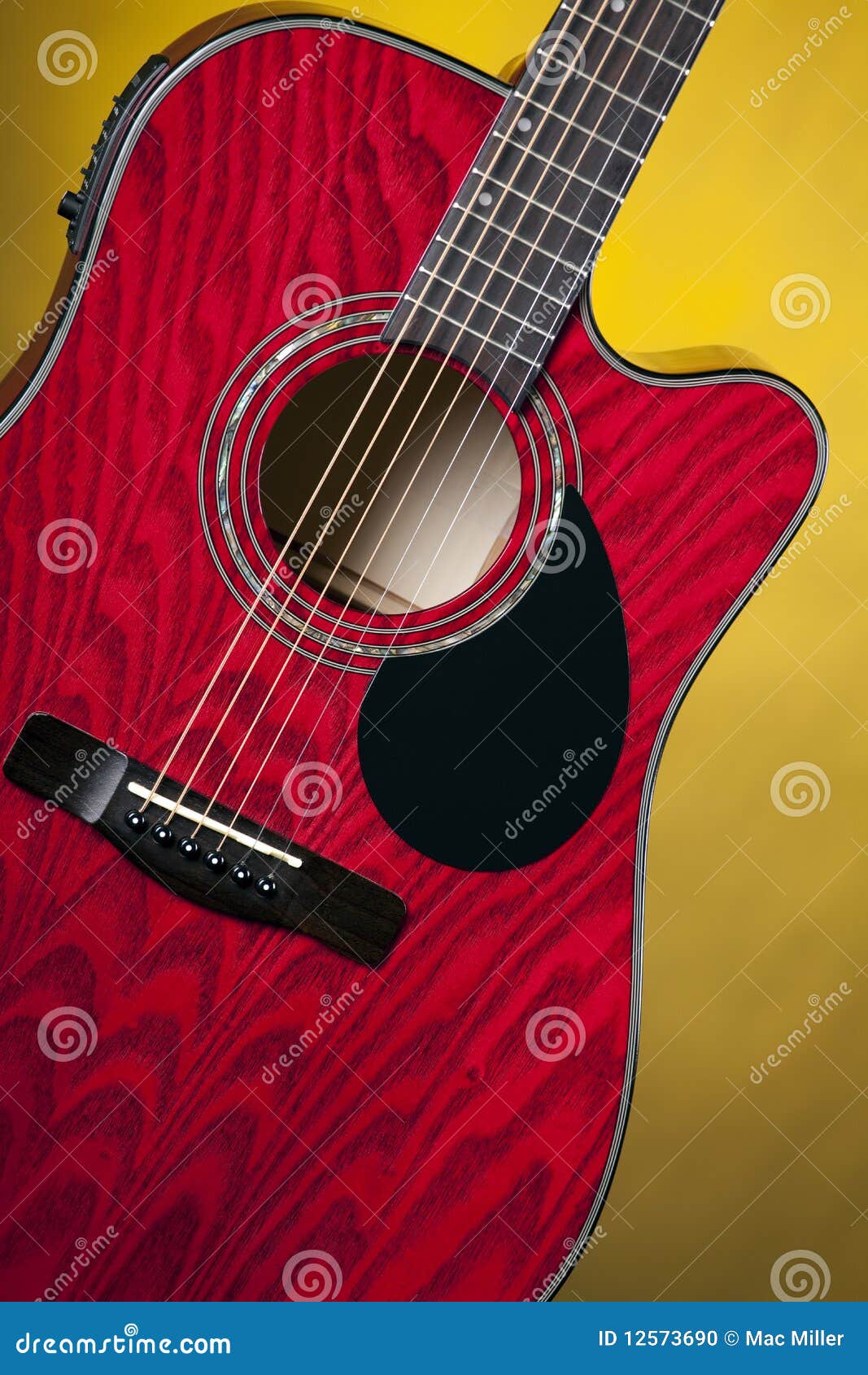 Red Acoustic Guitar on Yellow Stock Photo - Image of yellow, strings ...