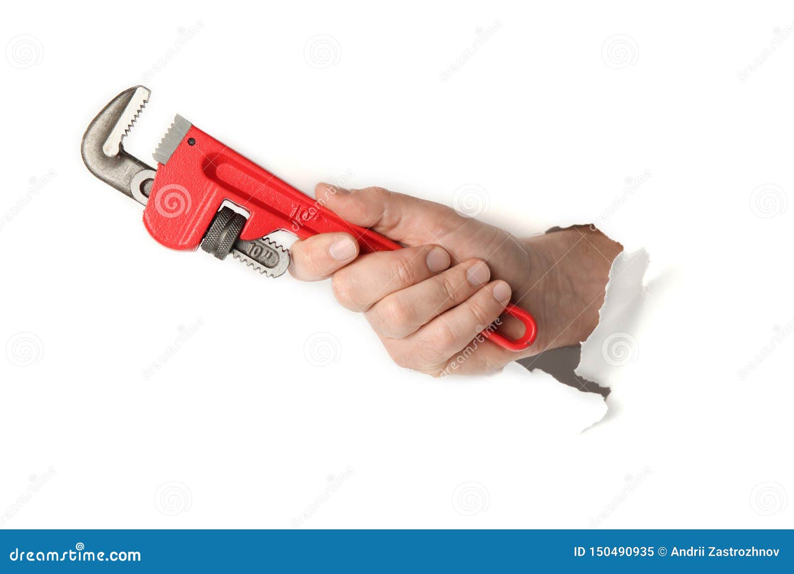 Red Adjustable Spanner in Hand on White Background Stock Image - Image ...