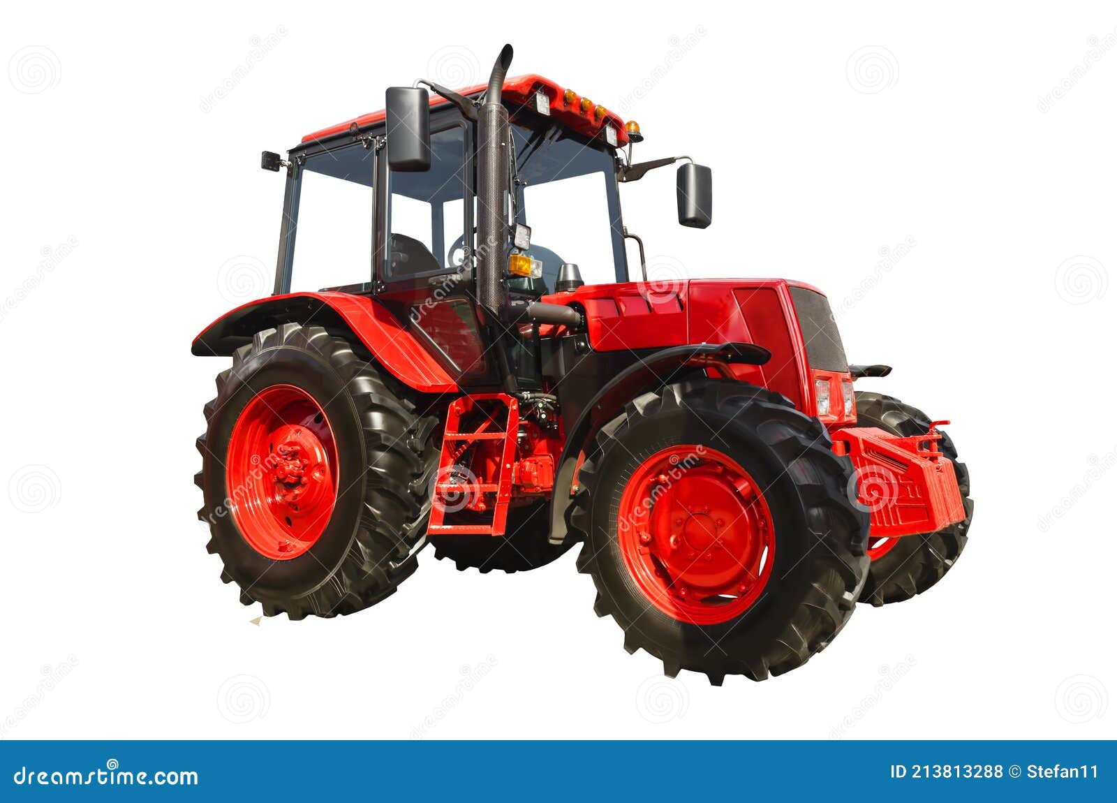 Red Agricultural Tractor, Side View Stock Photo - Image of ...