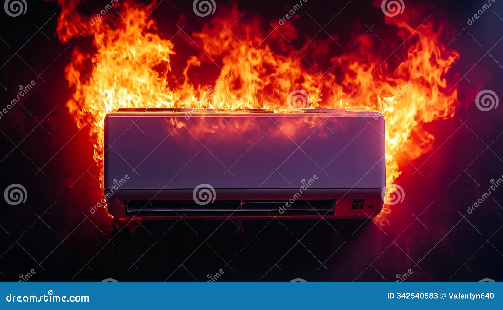 A Red Air Conditioner on Fire with a Black Background Stock Image ...