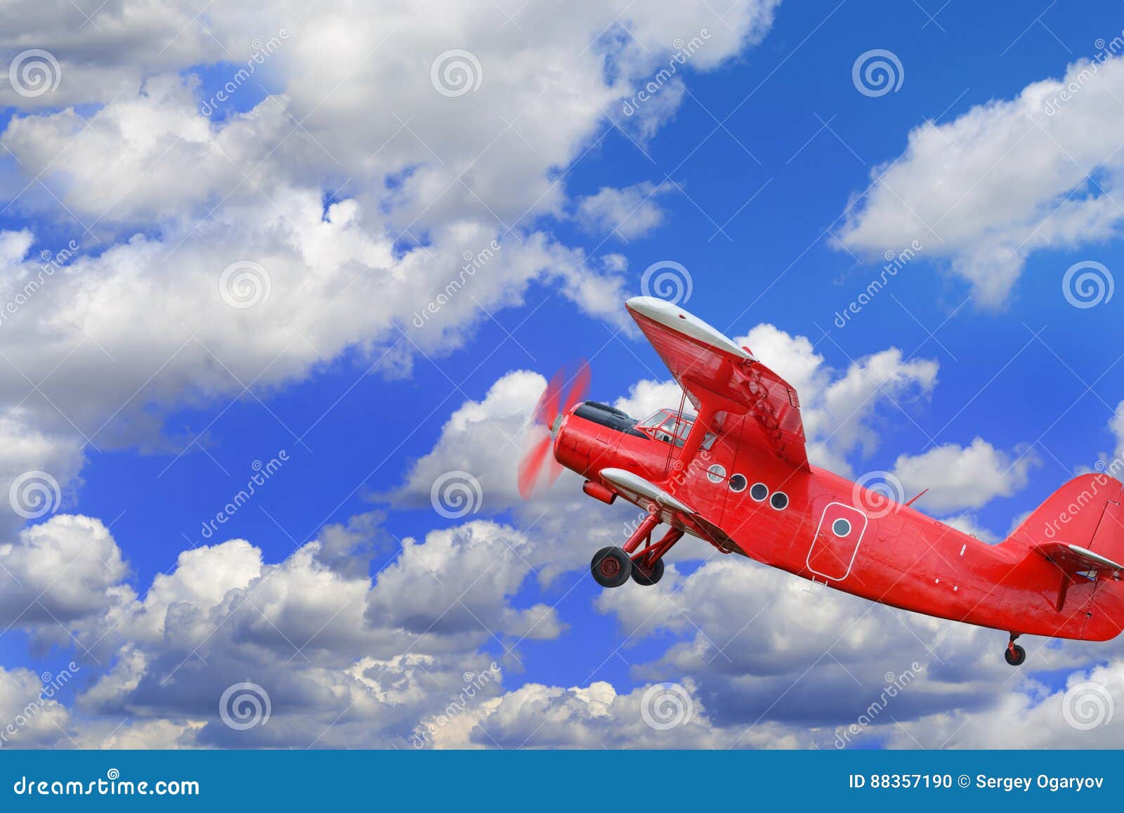 Red Airplane Biplane with Piston Engine Stock Photo - Image of ...