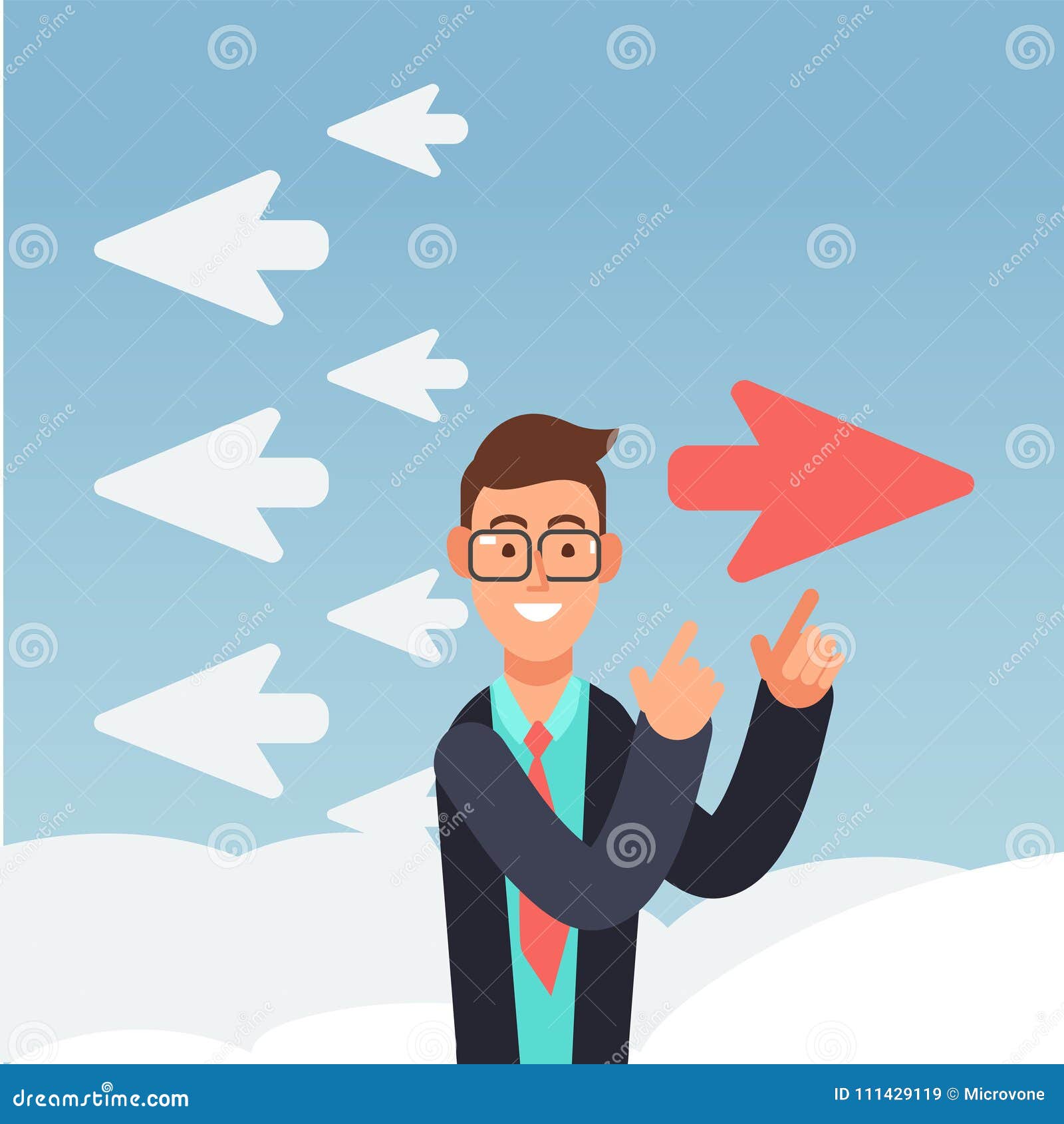 Red Airplane Changes Direction. Different Thinking and Inovation ...