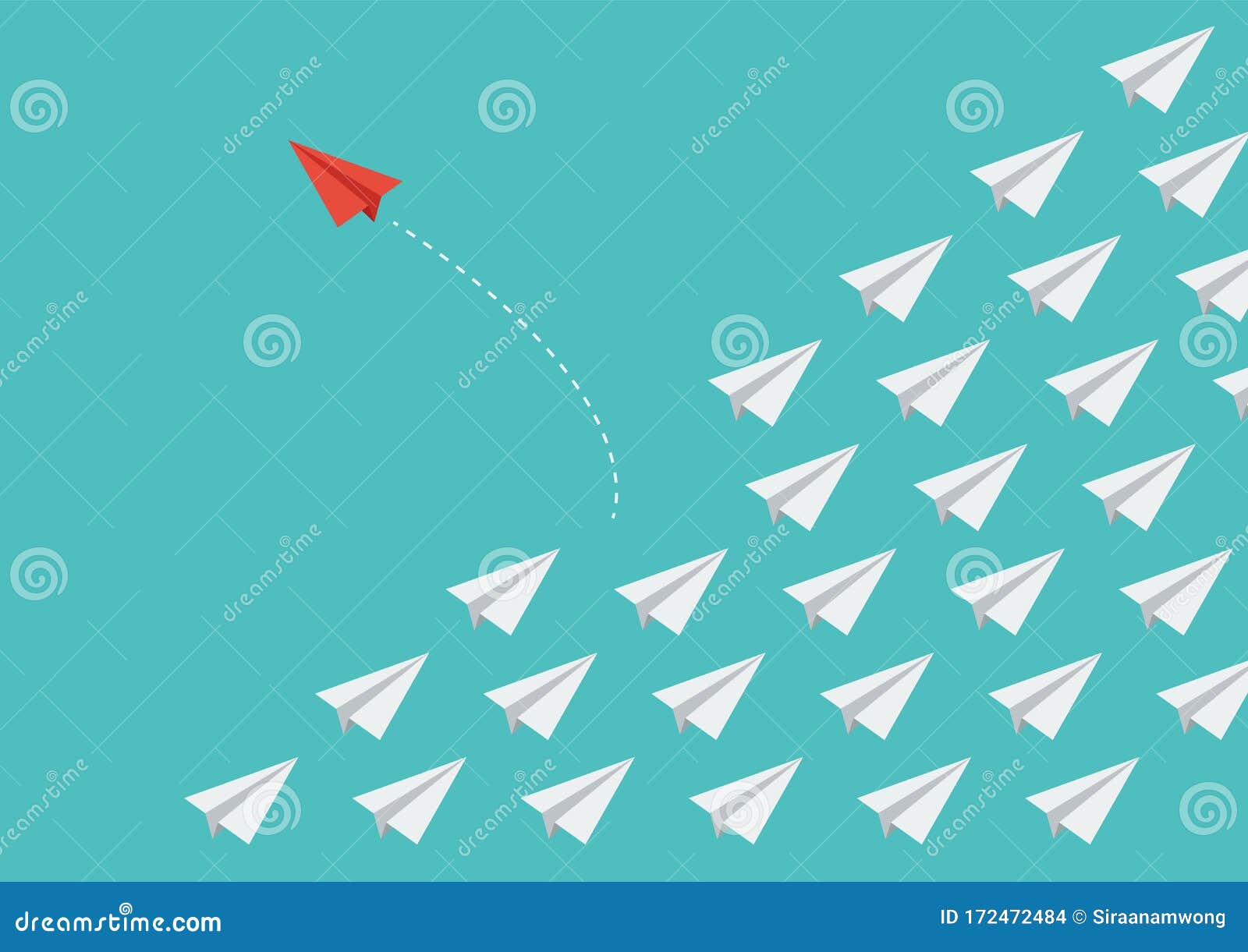 Red Airplane Changing Direction from Group of Paper Airplanes Stock ...