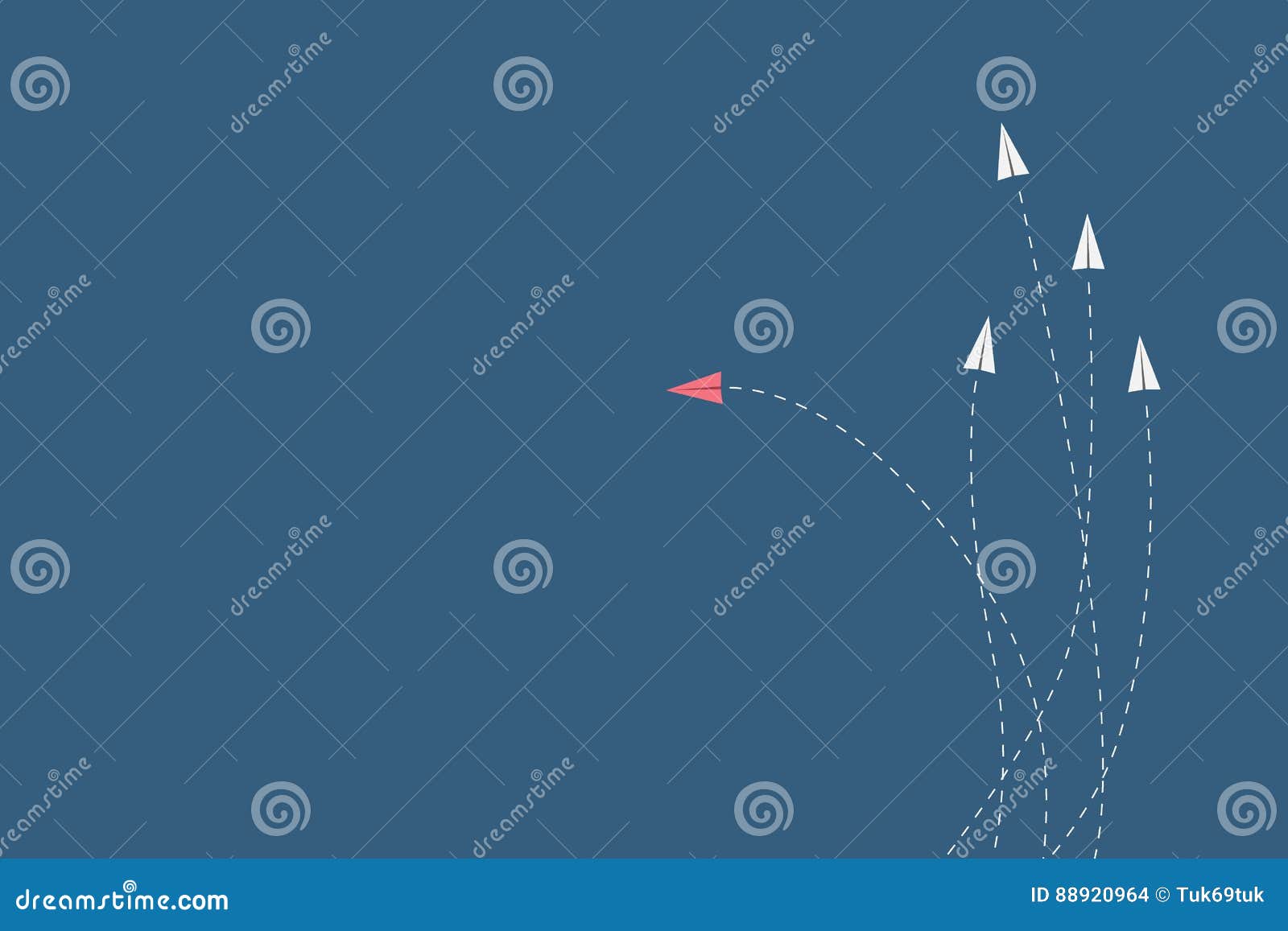 Red Airplane Changing Direction and White Ones. New Idea, Change, Trend ...