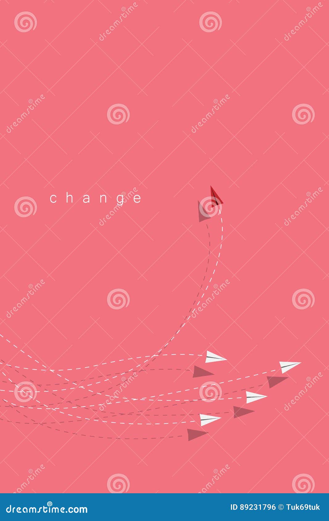 Red Airplane Changing Direction and White Ones. New Idea, Change, Trend ...