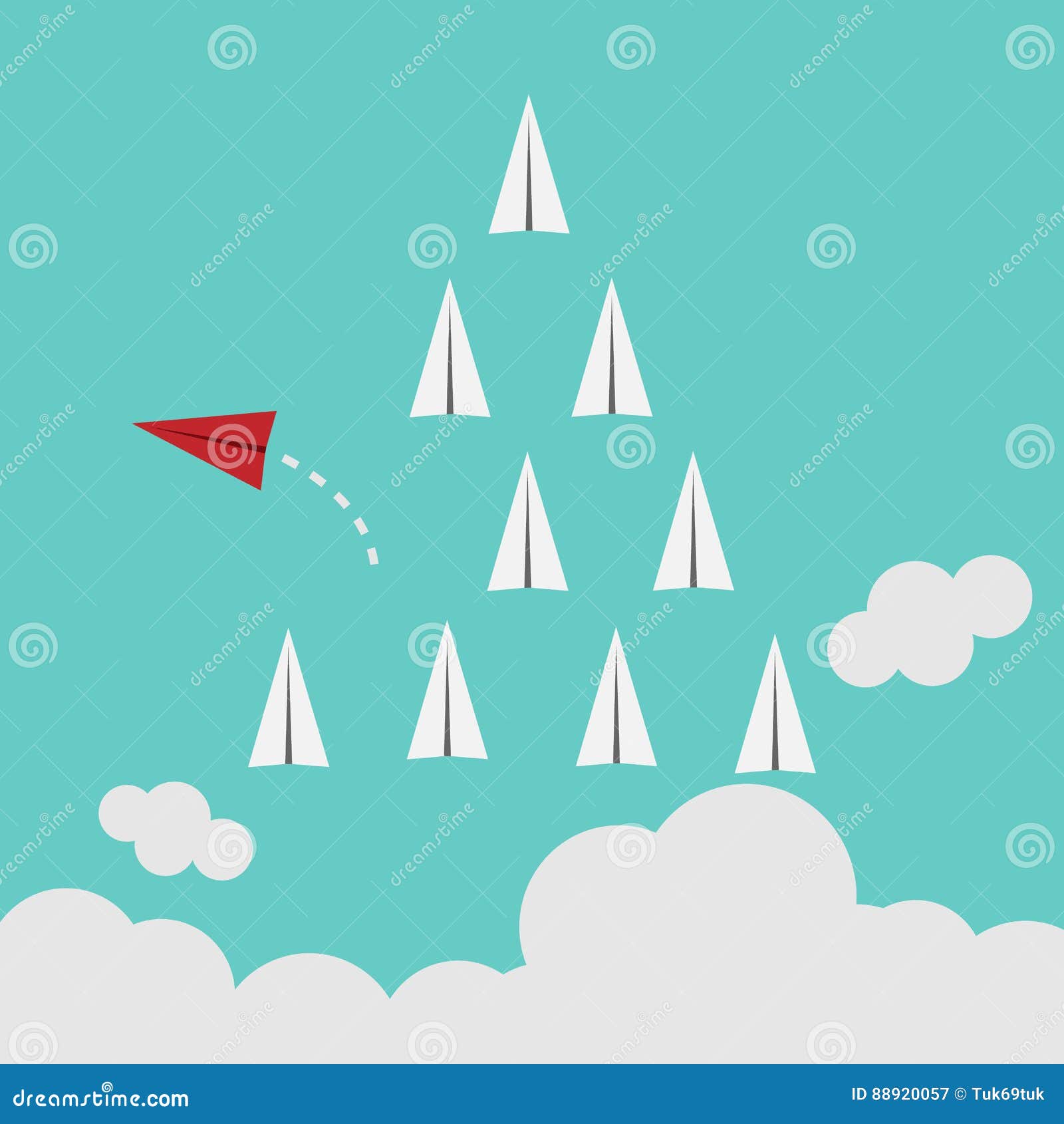 Red Airplane Changing Direction and White Ones. New Idea, Change, Trend ...