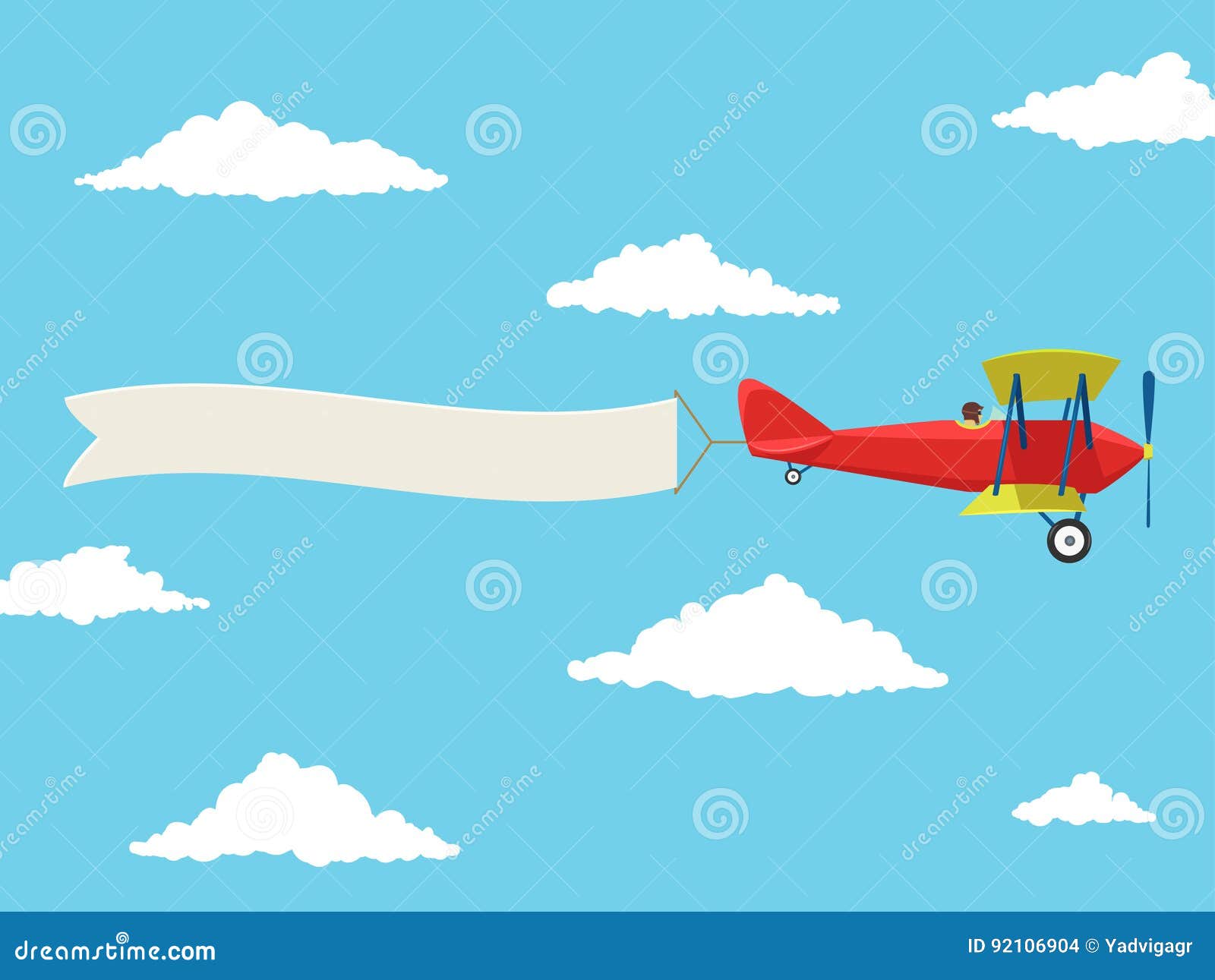 Airplane With Banner Flying Around Town Vector Cartoon Illustration ...
