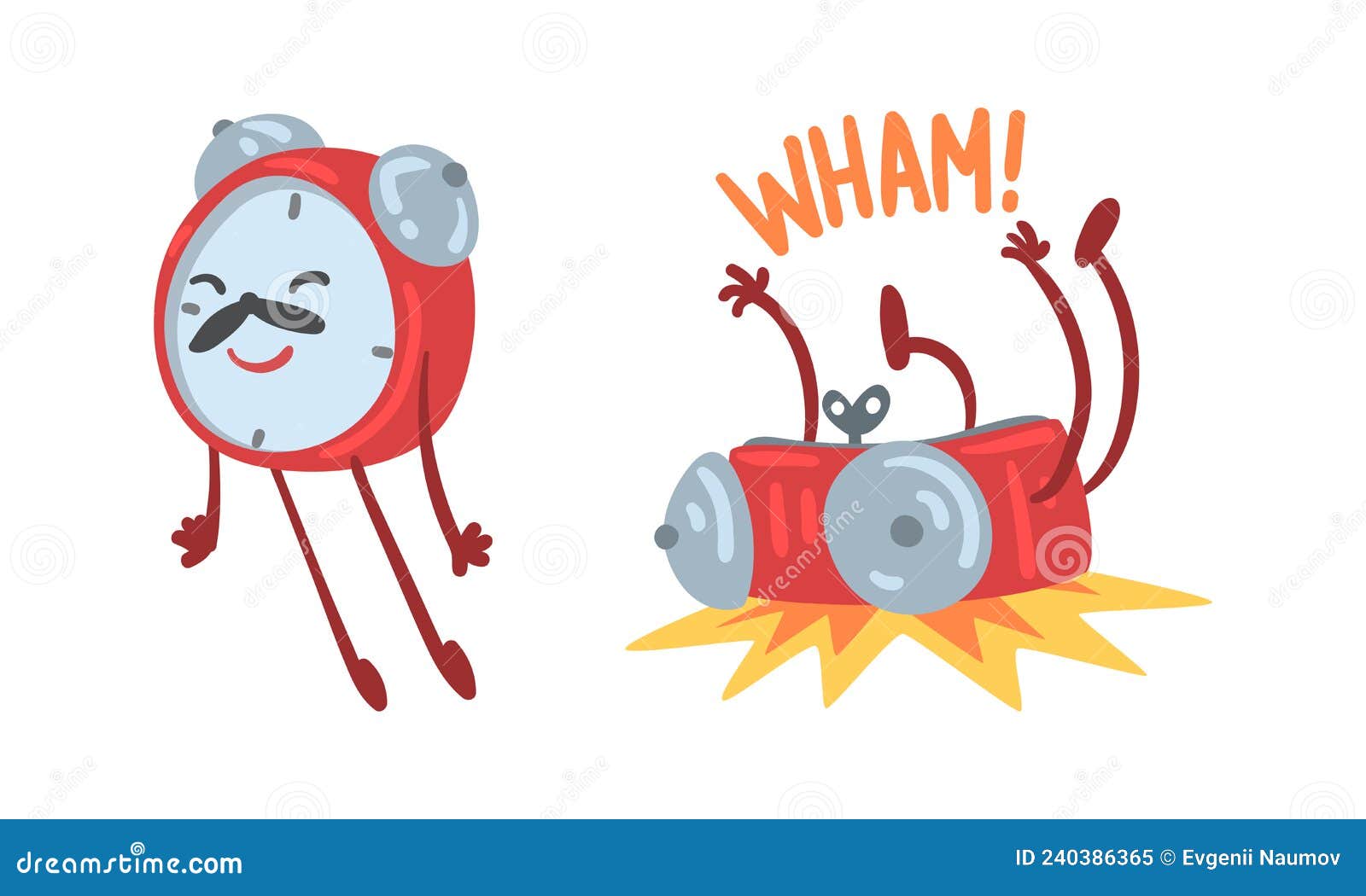 Red Alarm Clock Character Falling Down And Flying Vector Illustration ...