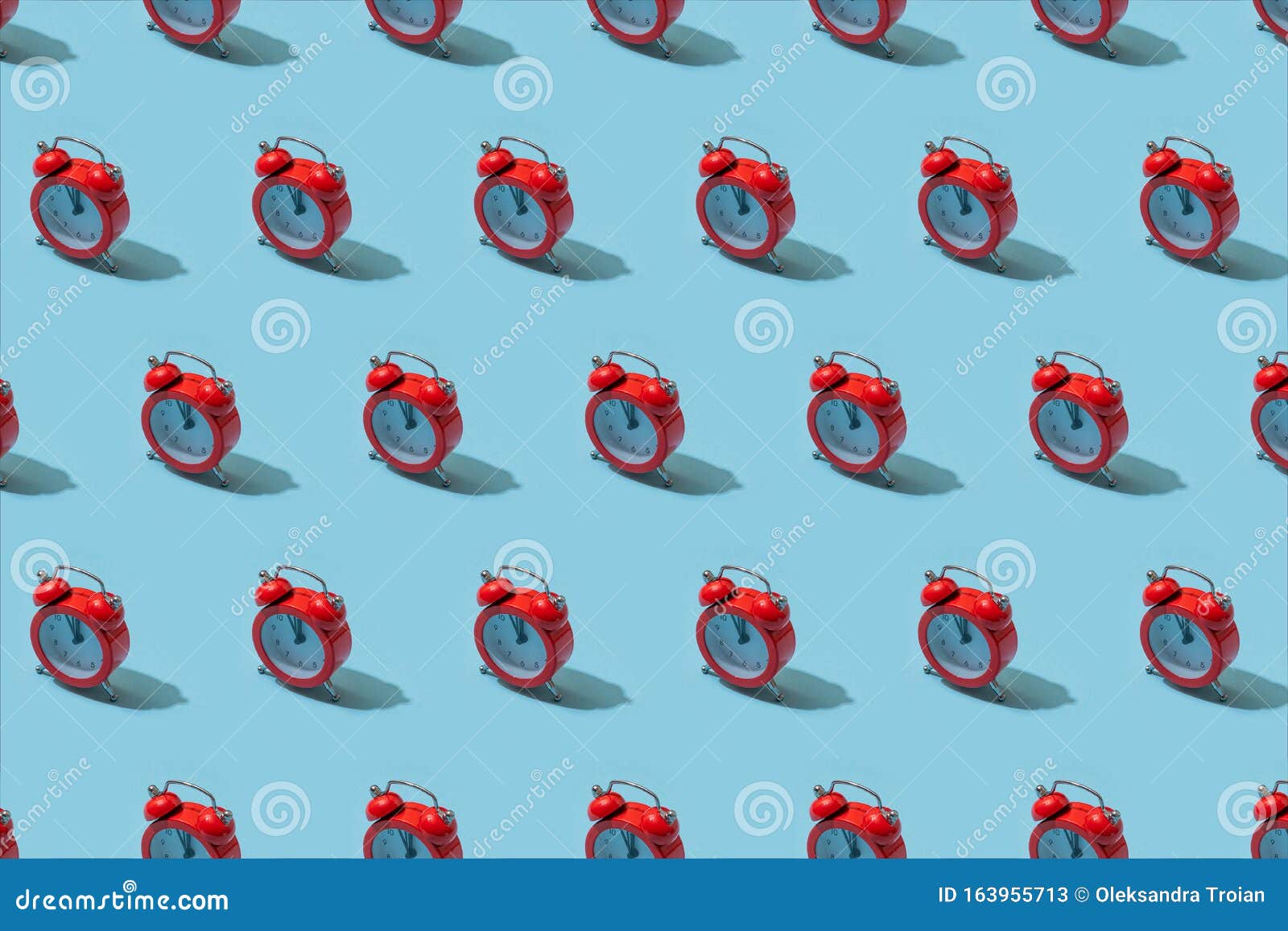 Red Alarm Clock on Pastel Blue Background. Creative Idea. Minimal ...
