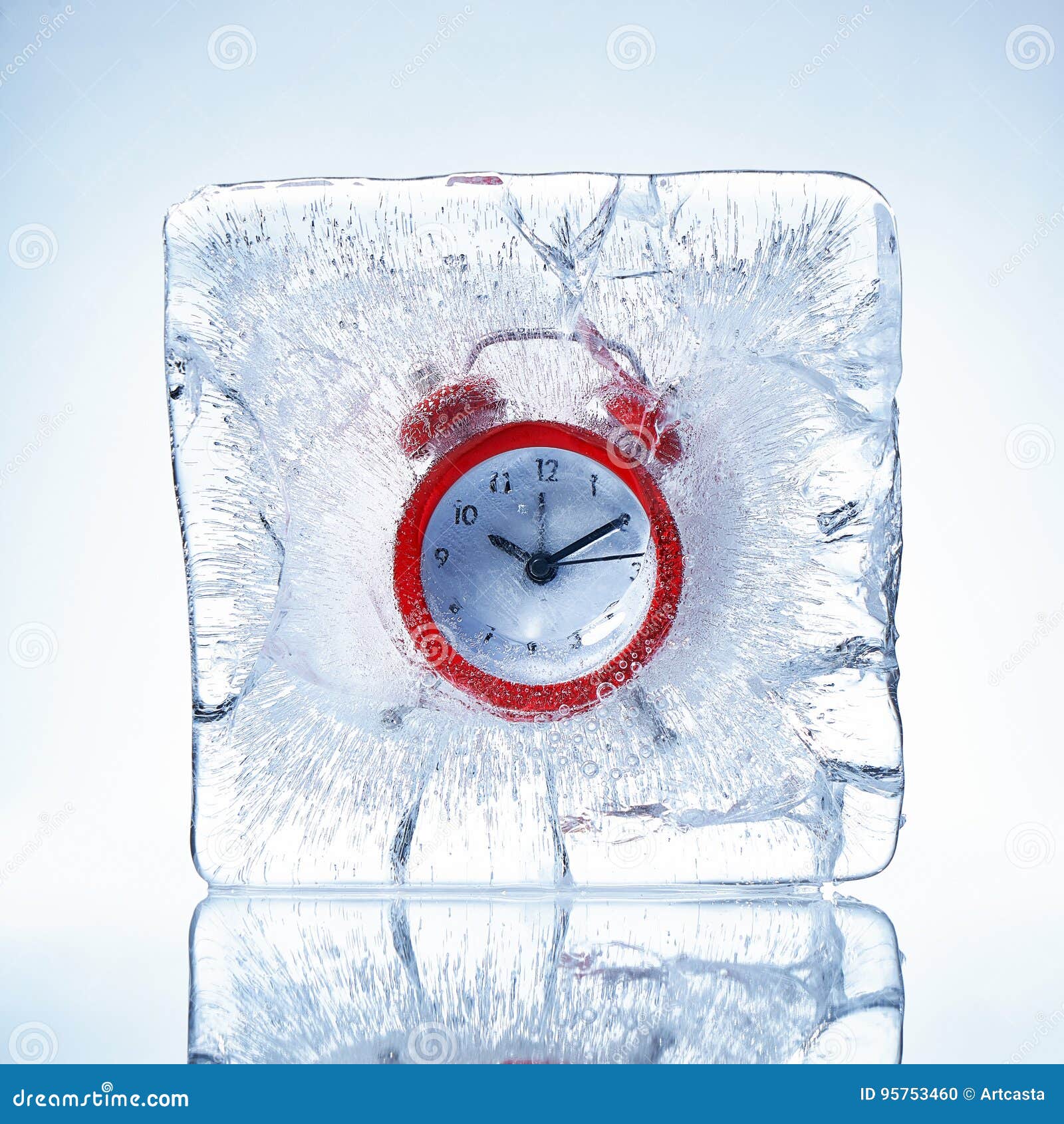 Red Alarm Clock in a Piece of Ice Stock Photo - Image of ideas ...