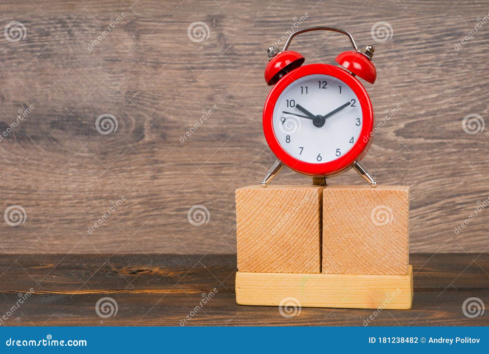 Red Alarm Clock with 2 Wooden Toy Blocks Stock Photo - Image of hello ...