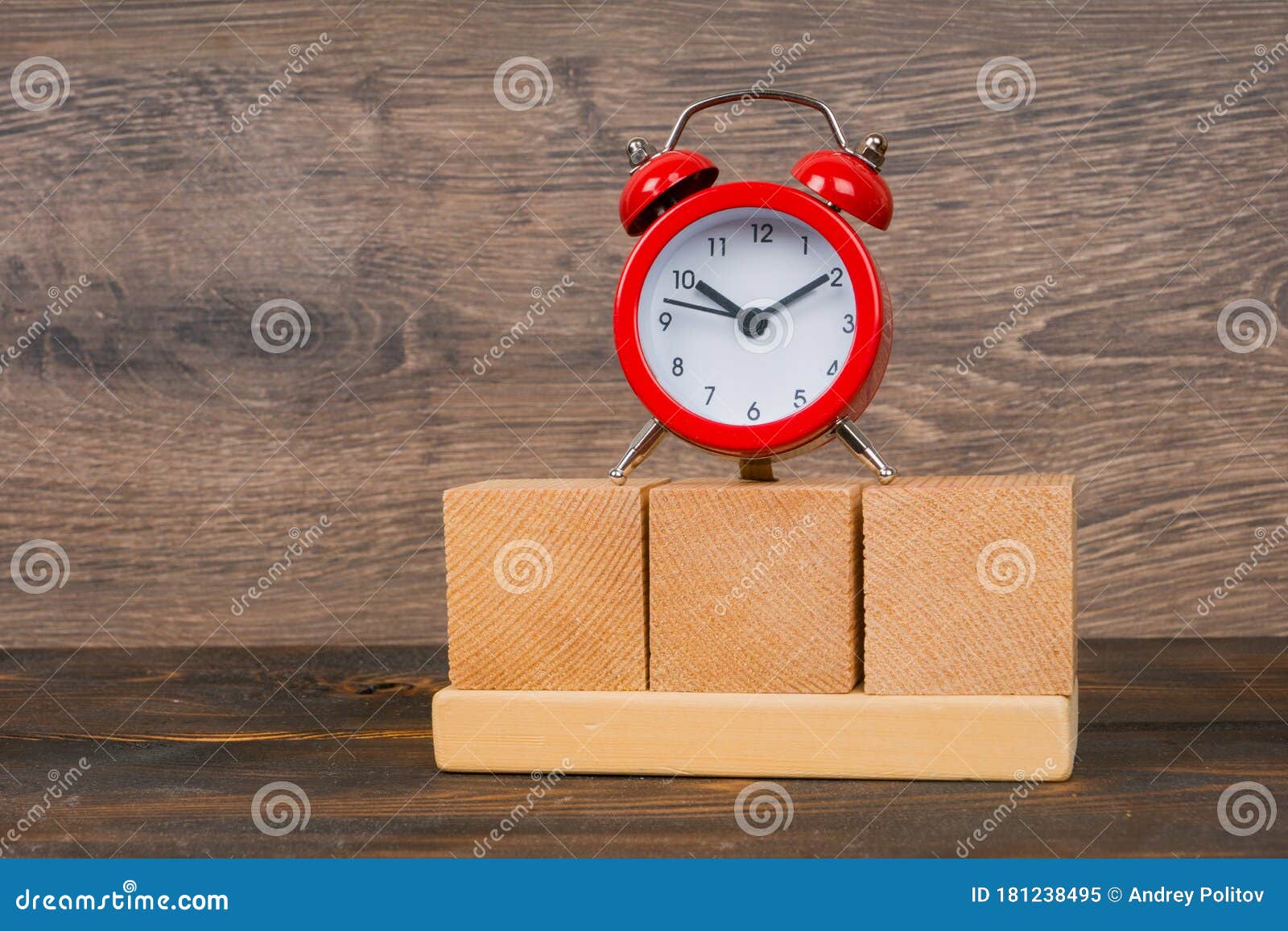 Red Alarm Clock with 3 Wooden Toy Blocks Stock Image - Image of hour ...