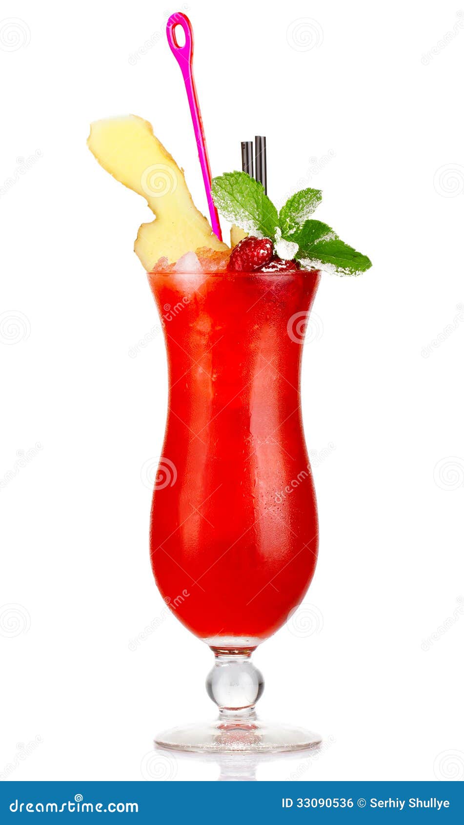 Red Alcohol Cocktail with Raspberries, Ginger and Fresh Mint Iso Stock ...