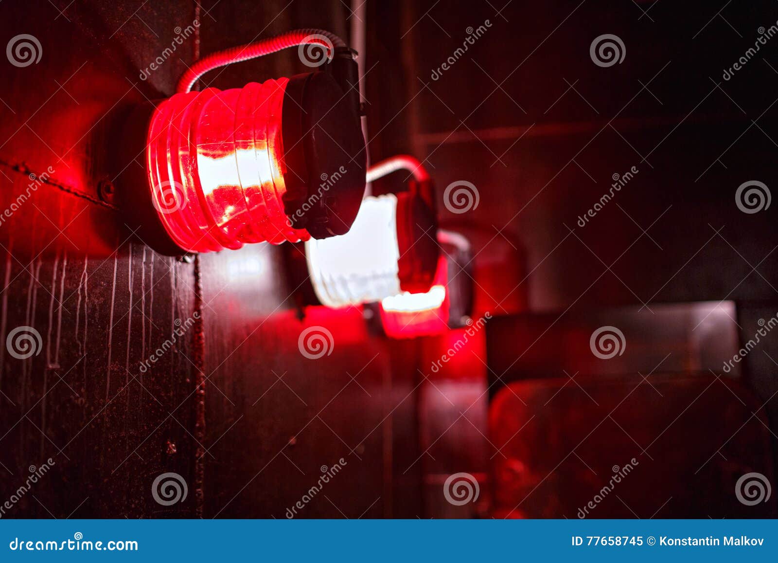Red Alert Light in Protective Cage Aboard Stock Image - Image of ...