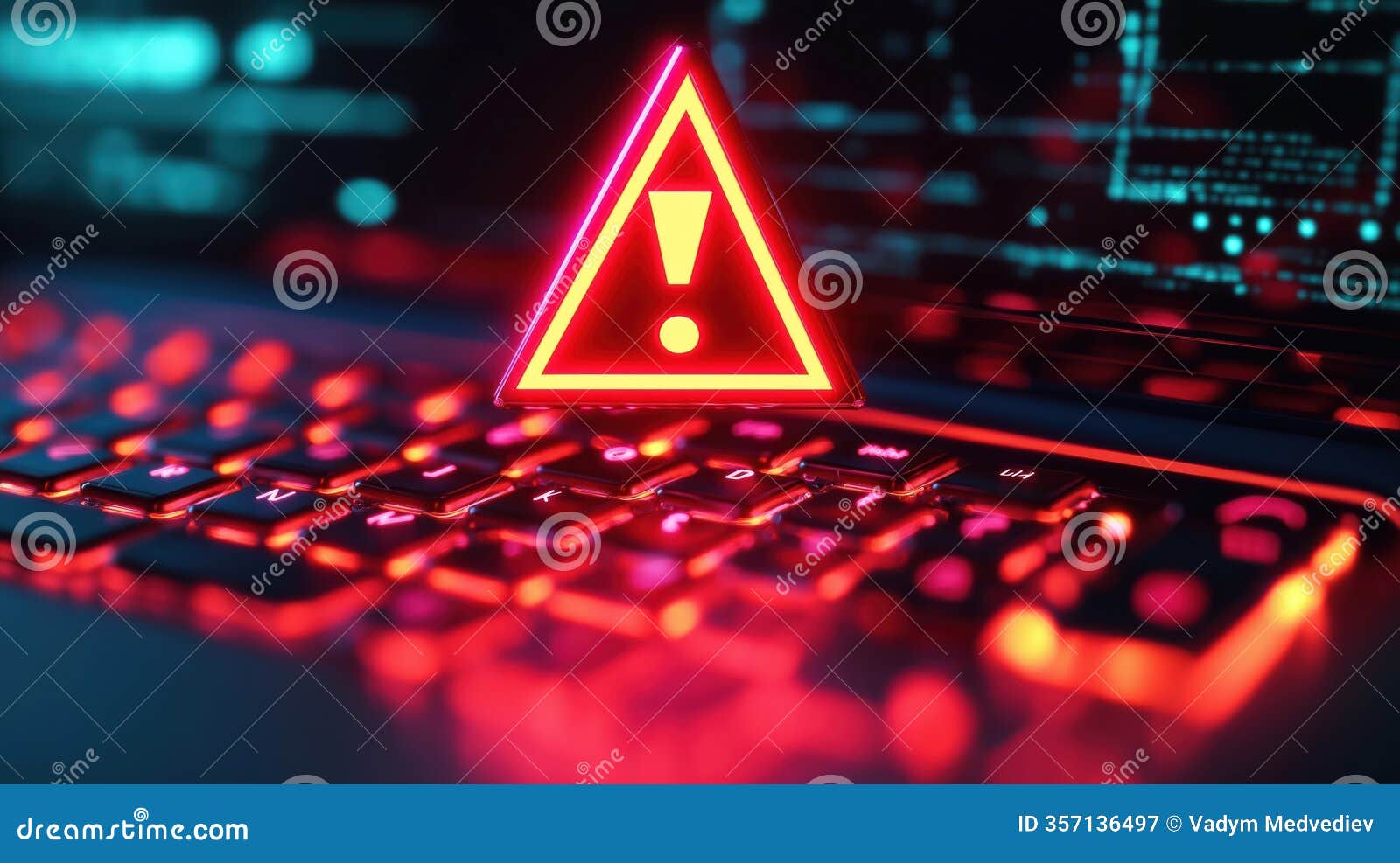 Red Alert Triangle with Exclamation Mark Warns of Cybersecurity Threat ...
