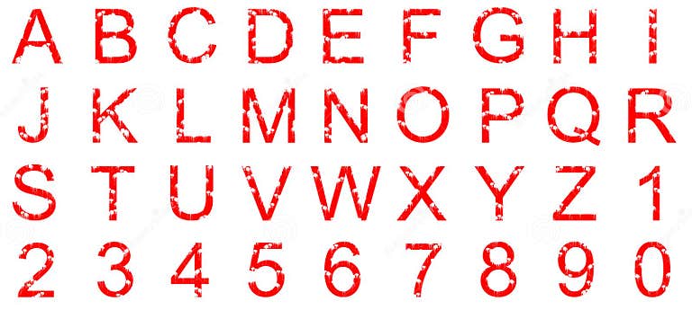 Red Alphanumeric Set with Grunge Splatters Stock Illustration ...