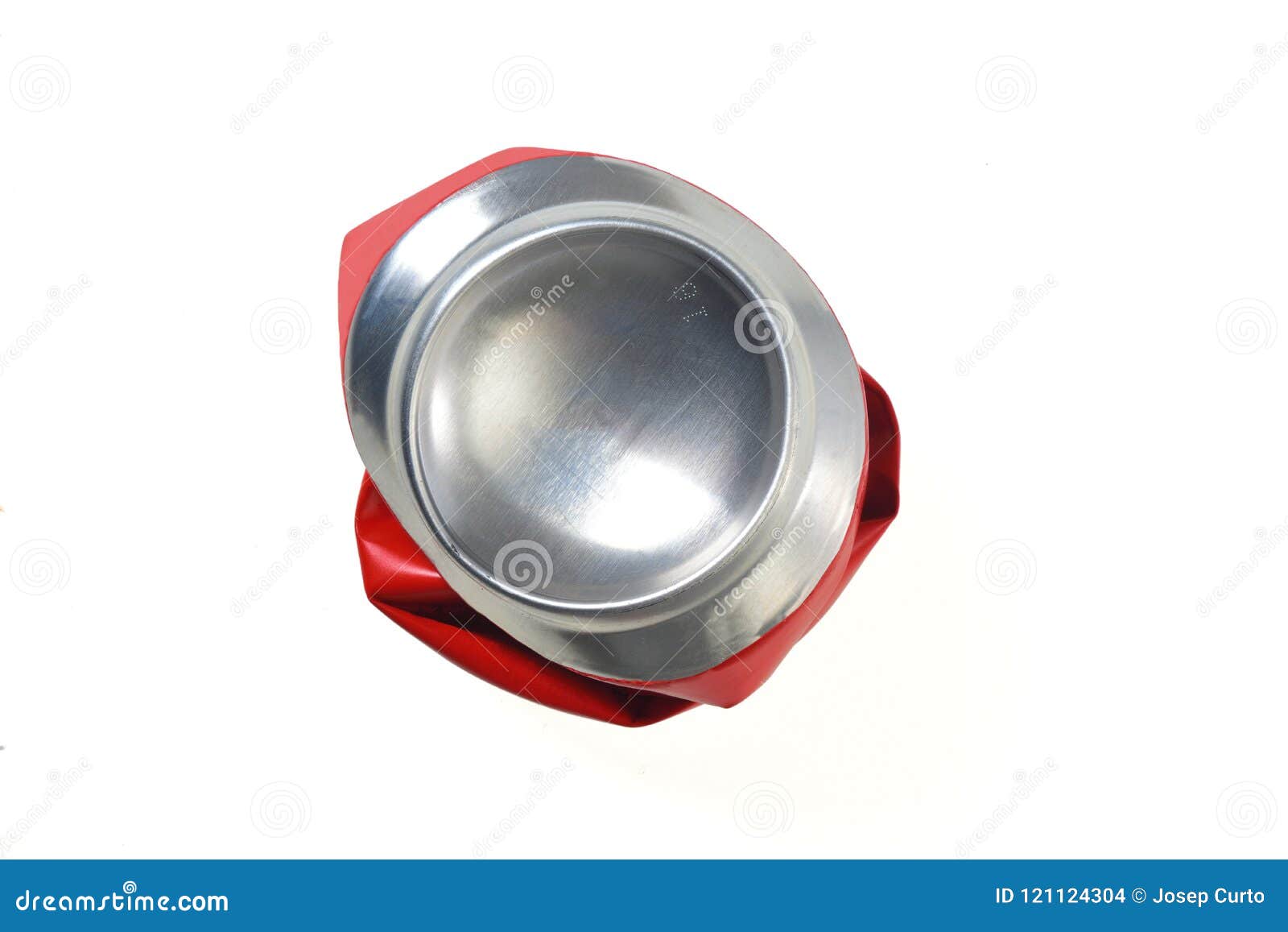 Red aluminum can flattened stock photo. Image of flattened - 121124304